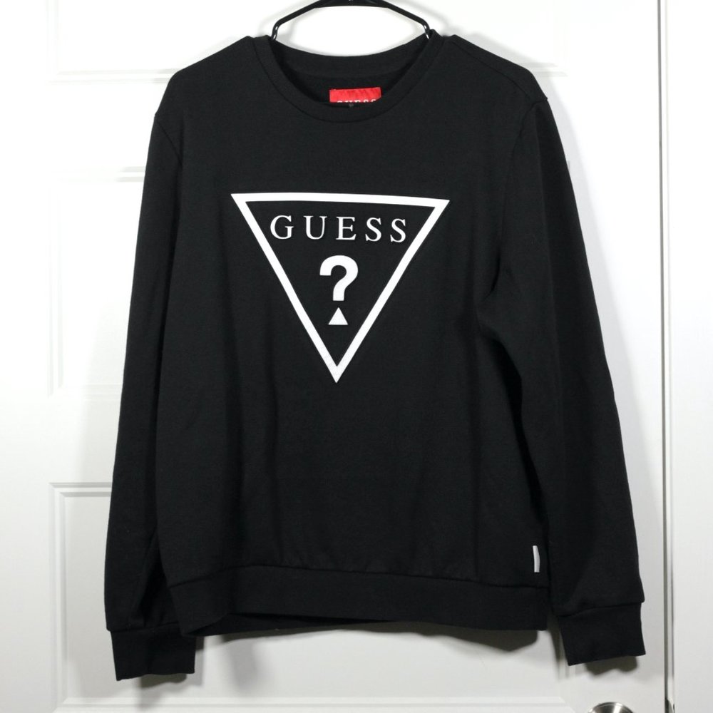 Guess 3d Embossed Triangle Logo Crew Neck Black And W… - Gem